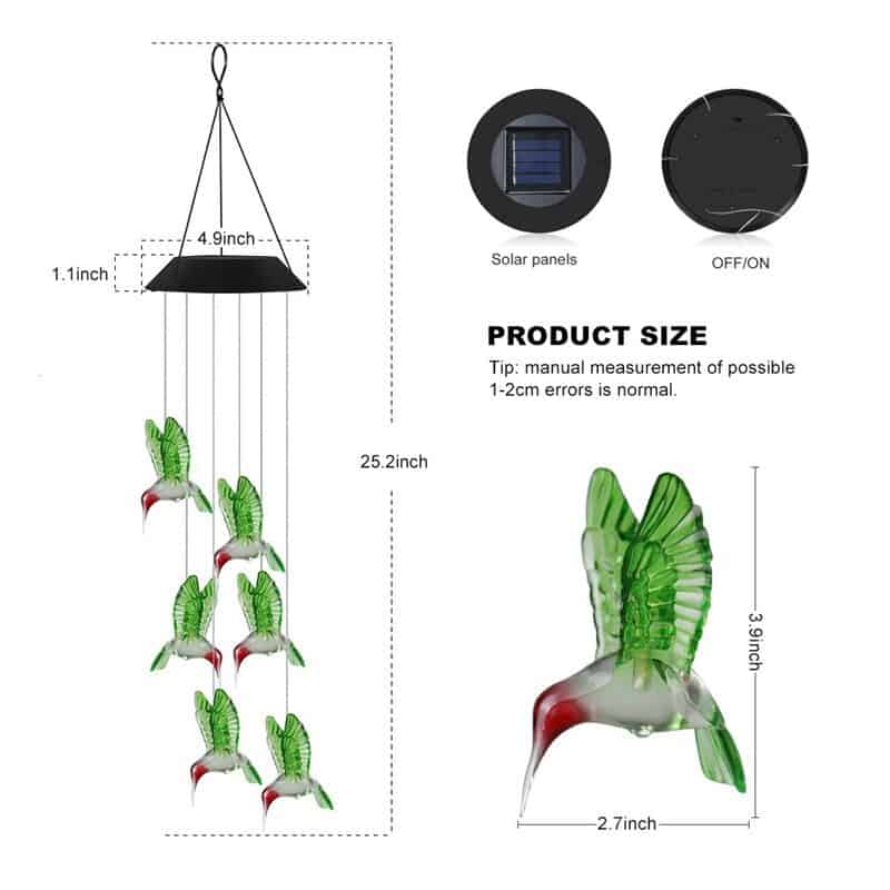 Solar LED Hummingbird Wind Chime | SmartLightPanel.com